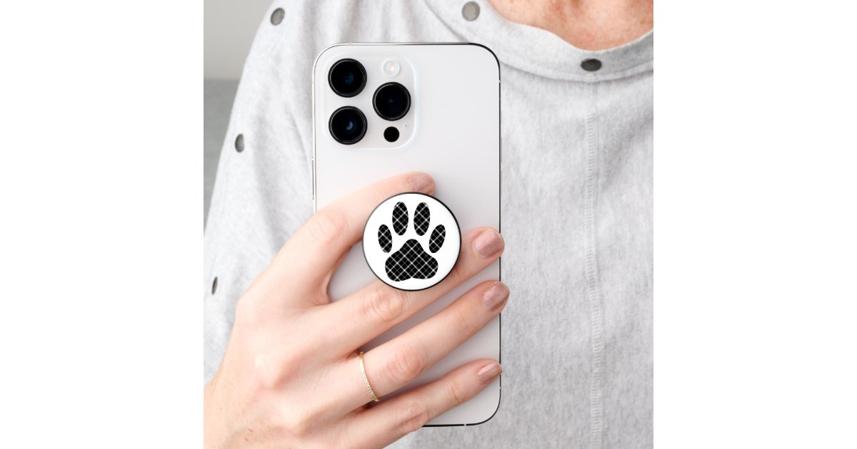 Black And White Tartan Dog Paw Print PopSocket | Zazzle