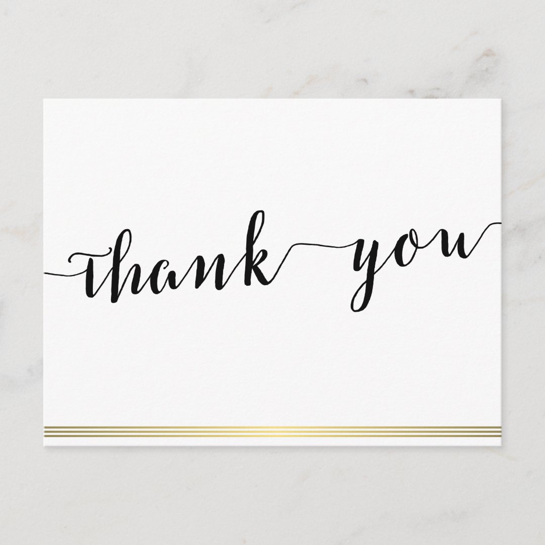 Black And White Thank You Postcards Gold Lines | Zazzle