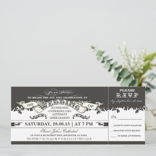 black and white ticket style wedding invitations | Zazzle