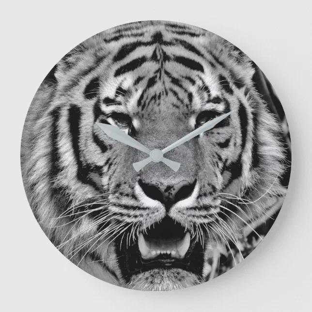 Black and White Tiger Face Large Clock | Zazzle