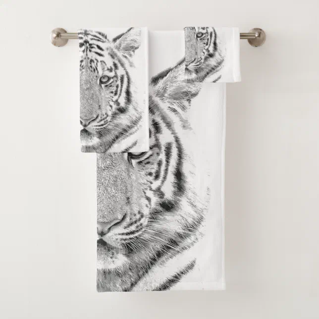 Black and White Tiger Portrait Bath Towel Set | Zazzle
