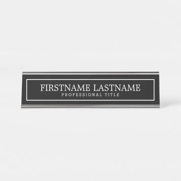 Black and White Traditional Border Name Title Desk Name Plate | Zazzle