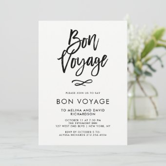 Black and White Trendy Script | Bon Voyage Party Invitation | Zazzle