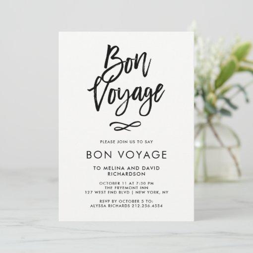 Black and White Trendy Script | Bon Voyage Party Invitation | Zazzle