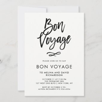 Black and White Trendy Script | Bon Voyage Party Invitation | Zazzle