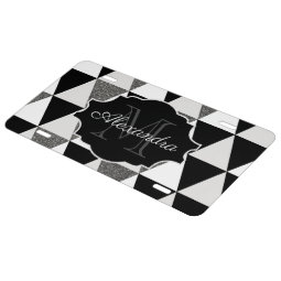 Black and White Triangles Pattern License Plate | Zazzle