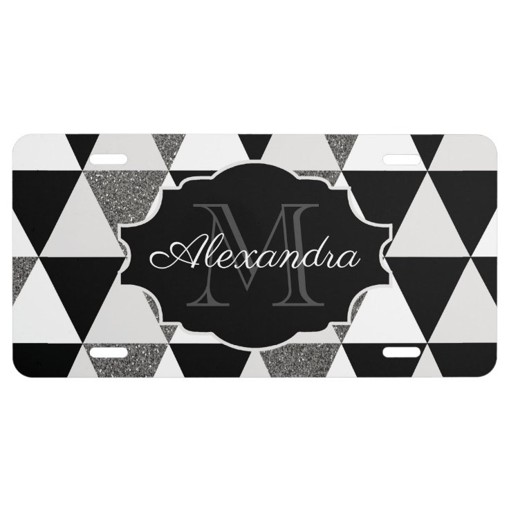 Black and White Triangles Pattern License Plate | Zazzle