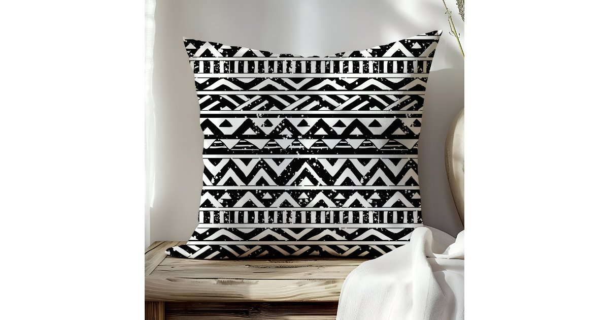Black and White Tribal Geometric Aztec Pattern Throw Pillow | Zazzle