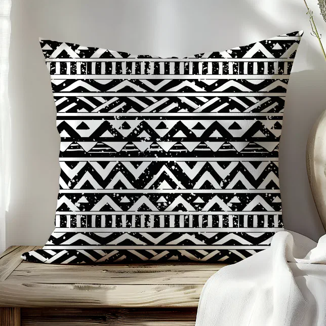 Black and White Tribal Geometric Aztec Pattern Throw Pillow | Zazzle