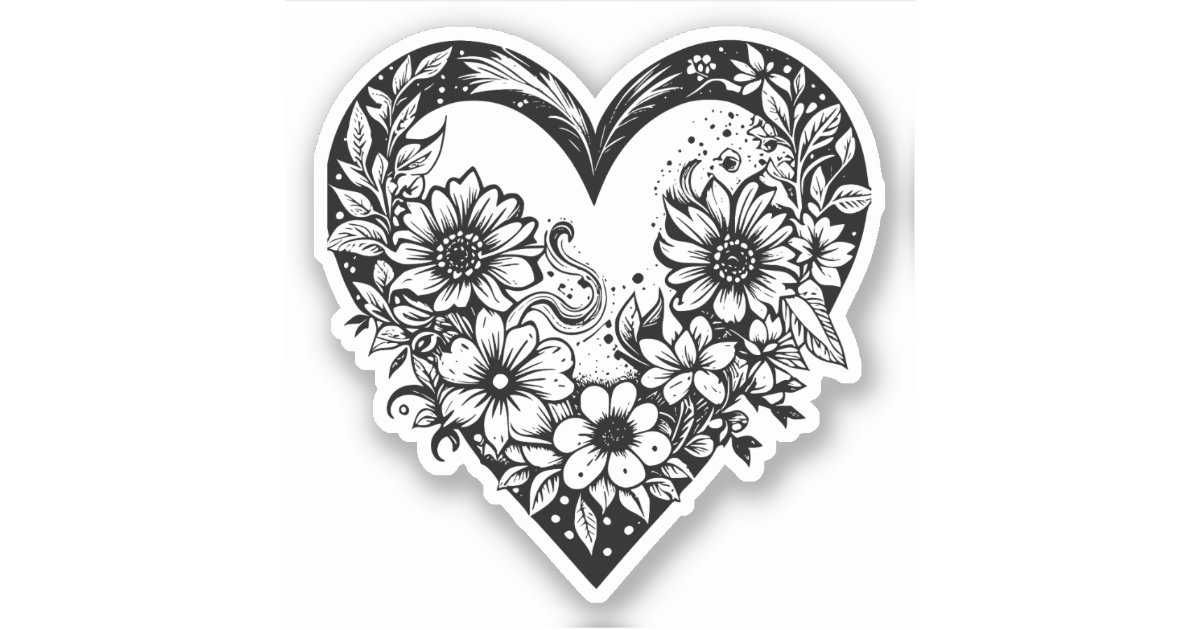 Black and White Tribal Heart Sticker | Zazzle