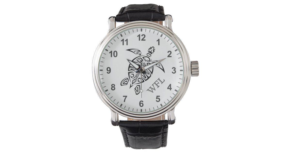 Black And White Tribal Turtle Initials Watch | Zazzle