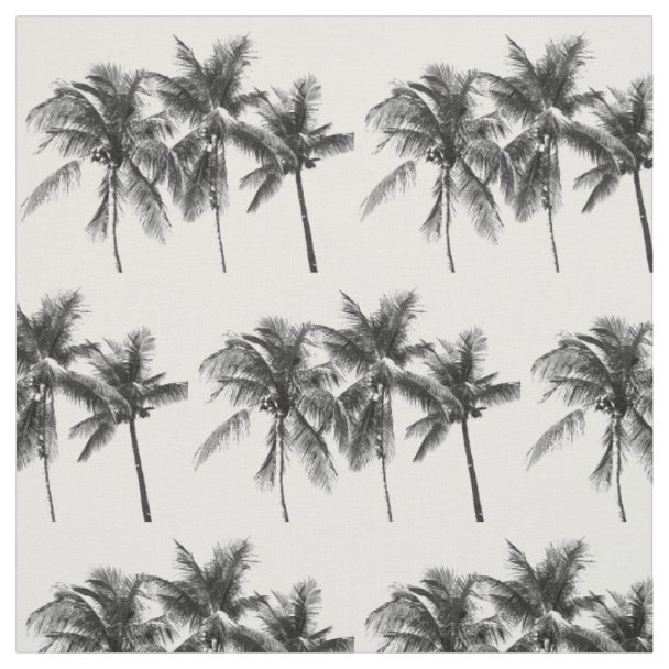 Black and white tropical palm tree summer modern fabric | Zazzle
