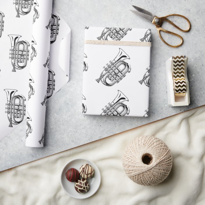 Black and White Trumpet Sketch Musical Instrument Wrapping Paper ...