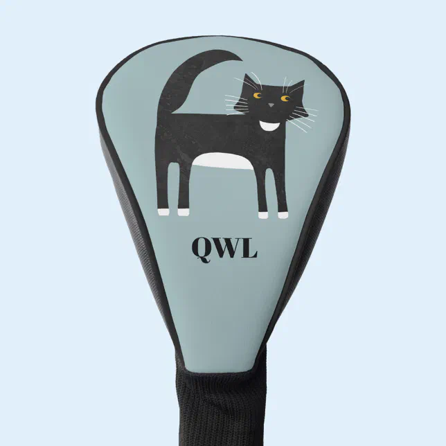 Black and White Tuxedo Cat Monogram Golf Head Cover | Zazzle