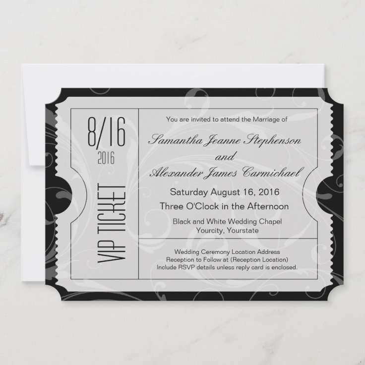 Black and White VIP Wedding Ticket Invitations | Zazzle