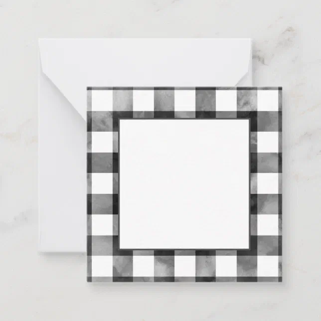 Black and White Watercolor Plaid Note Card | Zazzle