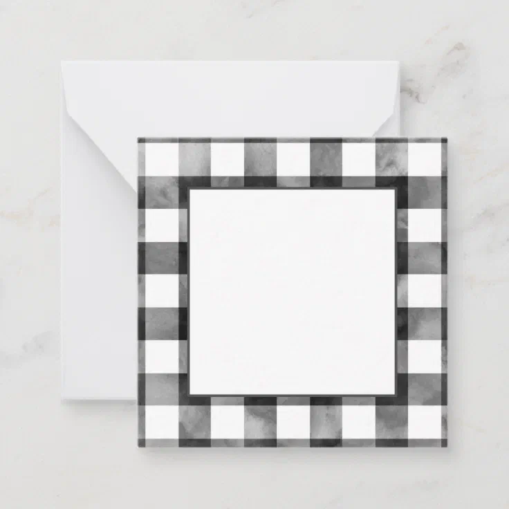 Black and White Watercolor Plaid Note Card | Zazzle