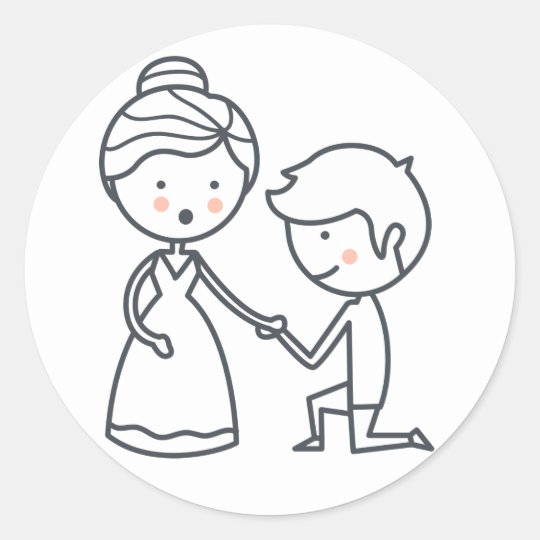 Black And White Wedding Cartoon Bride And Groom Classic Round Sticker