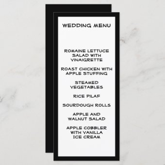 Black and White Wedding Menu | Zazzle