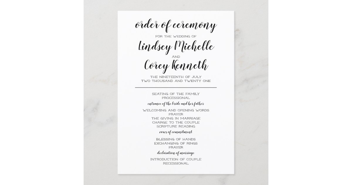 Black and White Wedding Program | Zazzle