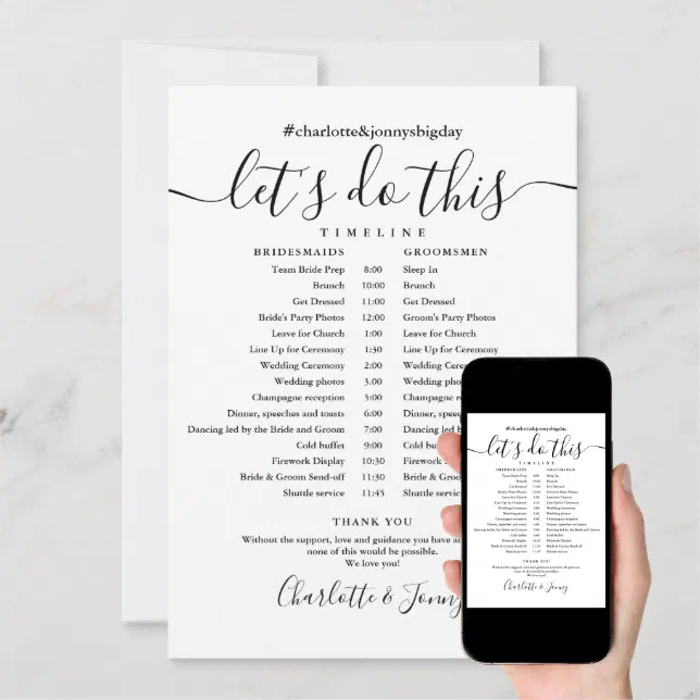 Black And White Wedding Schedule Timeline Card | Zazzle
