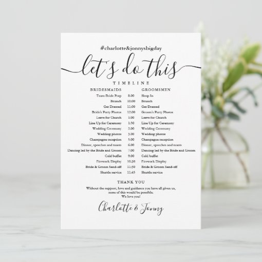 Black And White Wedding Schedule Timeline Card | Zazzle