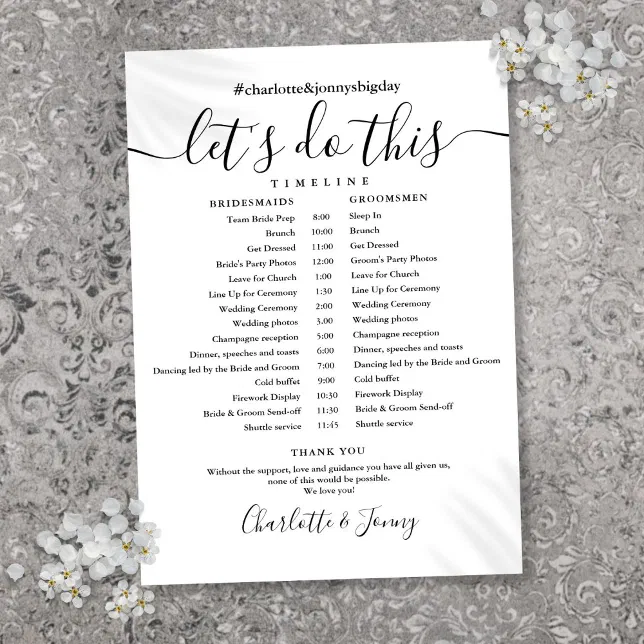 Black And White Wedding Schedule Timeline Card | Zazzle