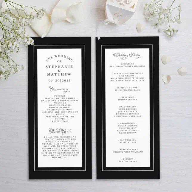 Black and White Wedding Service Ceremony Elegant Program | Zazzle