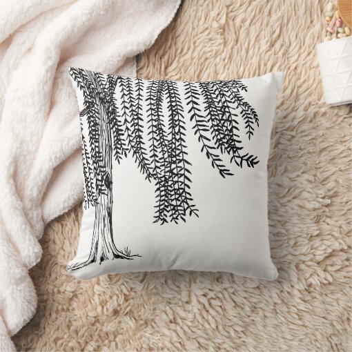 Black and white Weeping Willow Tree Throw Pillow | Zazzle