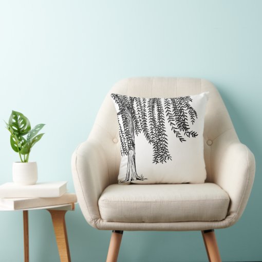 Black and white Weeping Willow Tree Throw Pillow | Zazzle