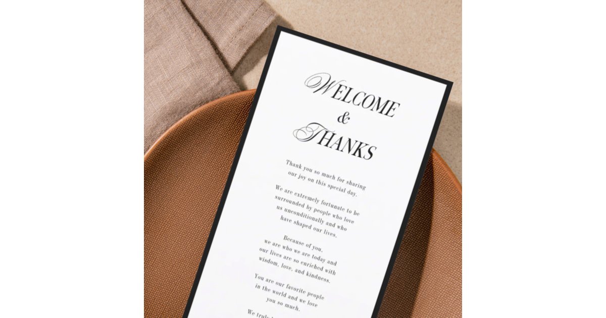 Black and White Welcome and Thanks Classic Wedding Thank You Card | Zazzle