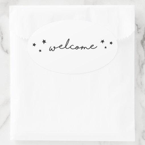 Black and white welcome calligraphy. Modern simple Oval Sticker | Zazzle