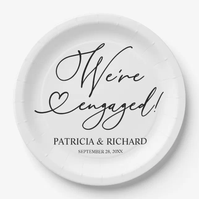 Black And White We're Engaged Engagement Party Paper Plates | Zazzle