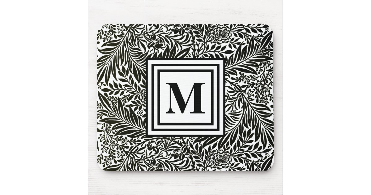 Black and White William Morris Monogram Initial Mouse Pad | Zazzle