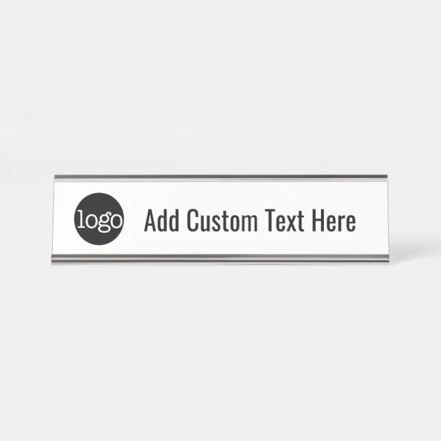 Black and White with Logo Custom Text Desk Name Plate | Zazzle