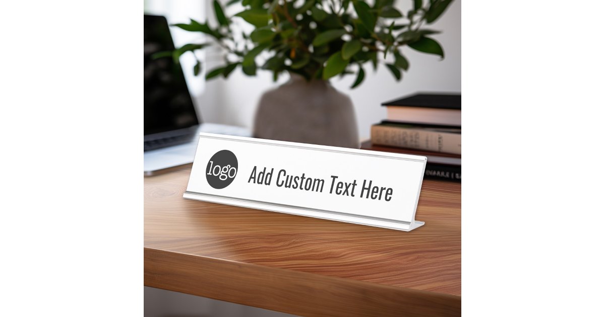Black and White with Logo Custom Text Desk Name Plate | Zazzle