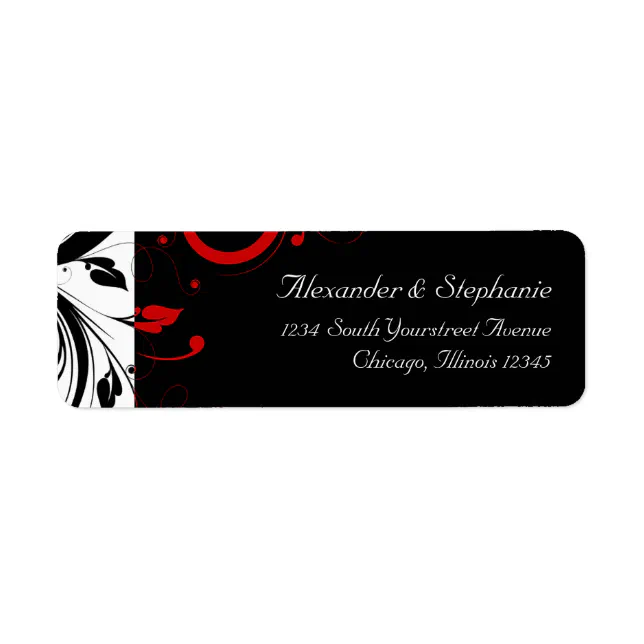 Black and White with Red Reverse Swirl Label | Zazzle