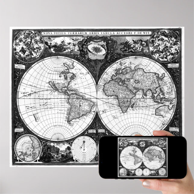Black and White World Map (1665) Poster | Zazzle