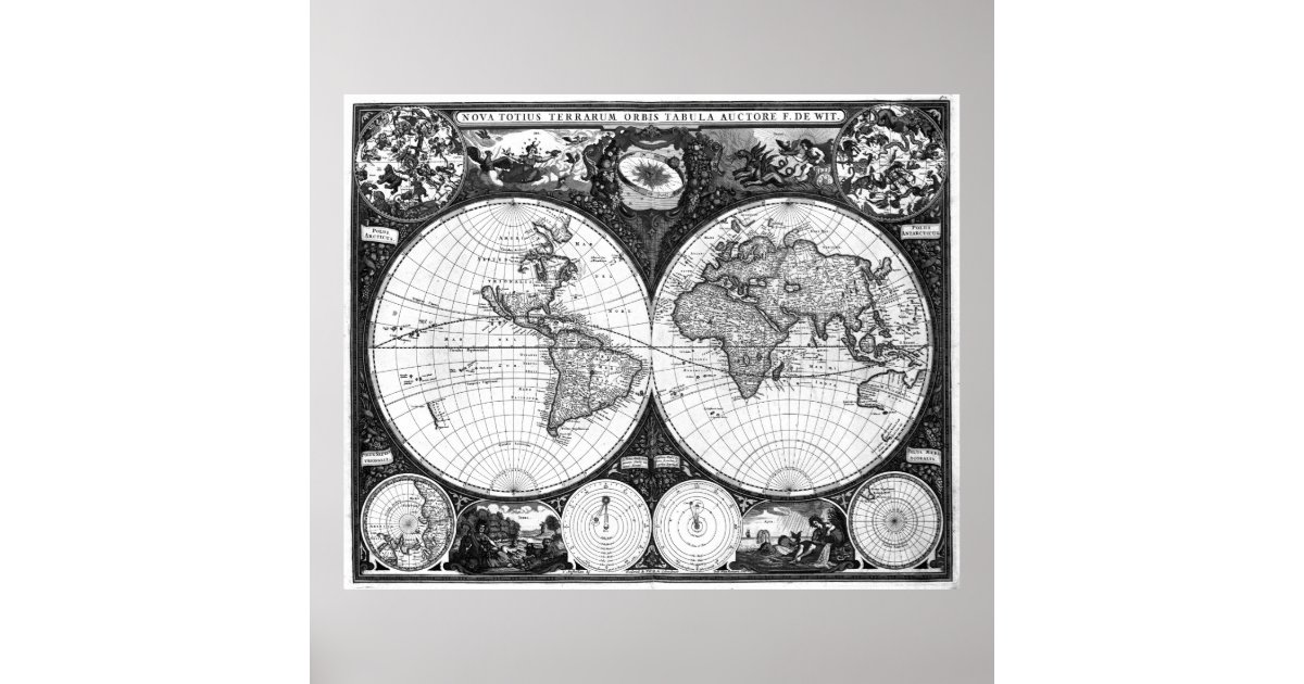 Black and White World Map (1665) Poster | Zazzle