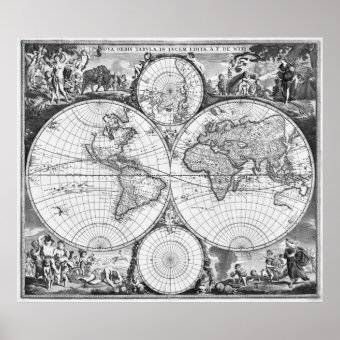 Black and White World Map (1670) Poster | Zazzle