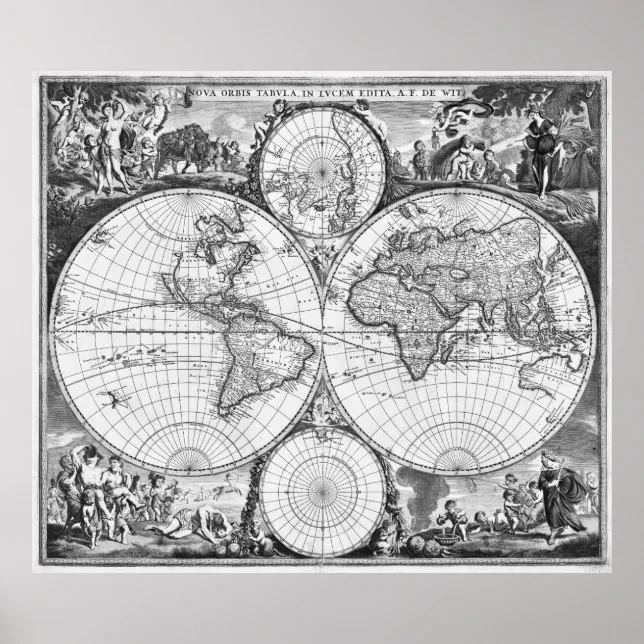 Black and White World Map (1670) Poster | Zazzle