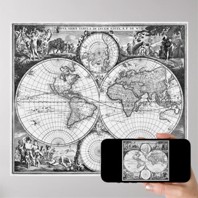 Black and White World Map (1670) Poster | Zazzle