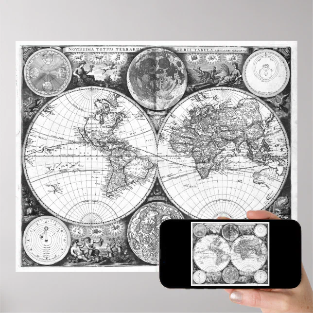 Black and White World Map (1672) Poster | Zazzle