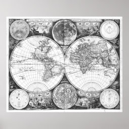 Black and White World Map (1672) Poster | Zazzle