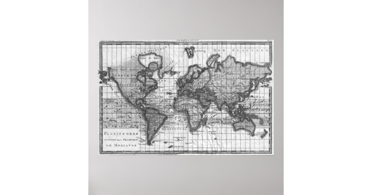 Black and White World Map (1780) Poster | Zazzle