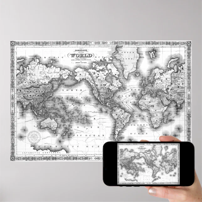 Black and White World Map (1864) 2 Poster | Zazzle