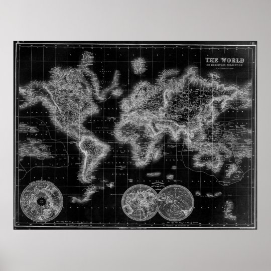 Black and White World Map (1872) Inverse Poster | Zazzle.com