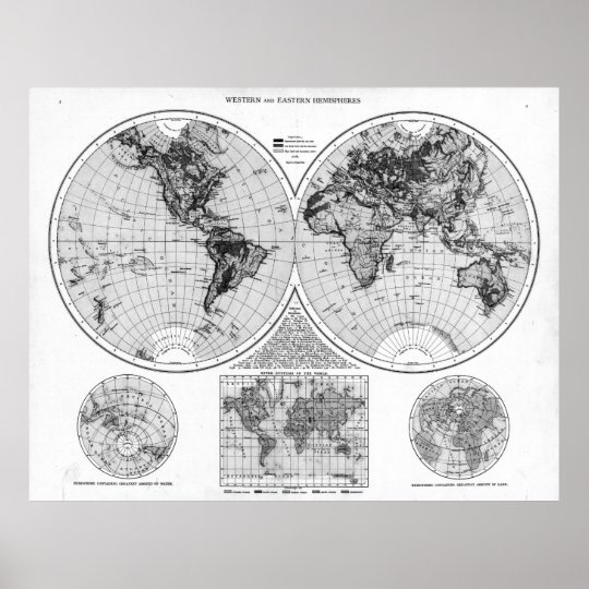 Black and White World Map (1895) 2 Poster | Zazzle.com