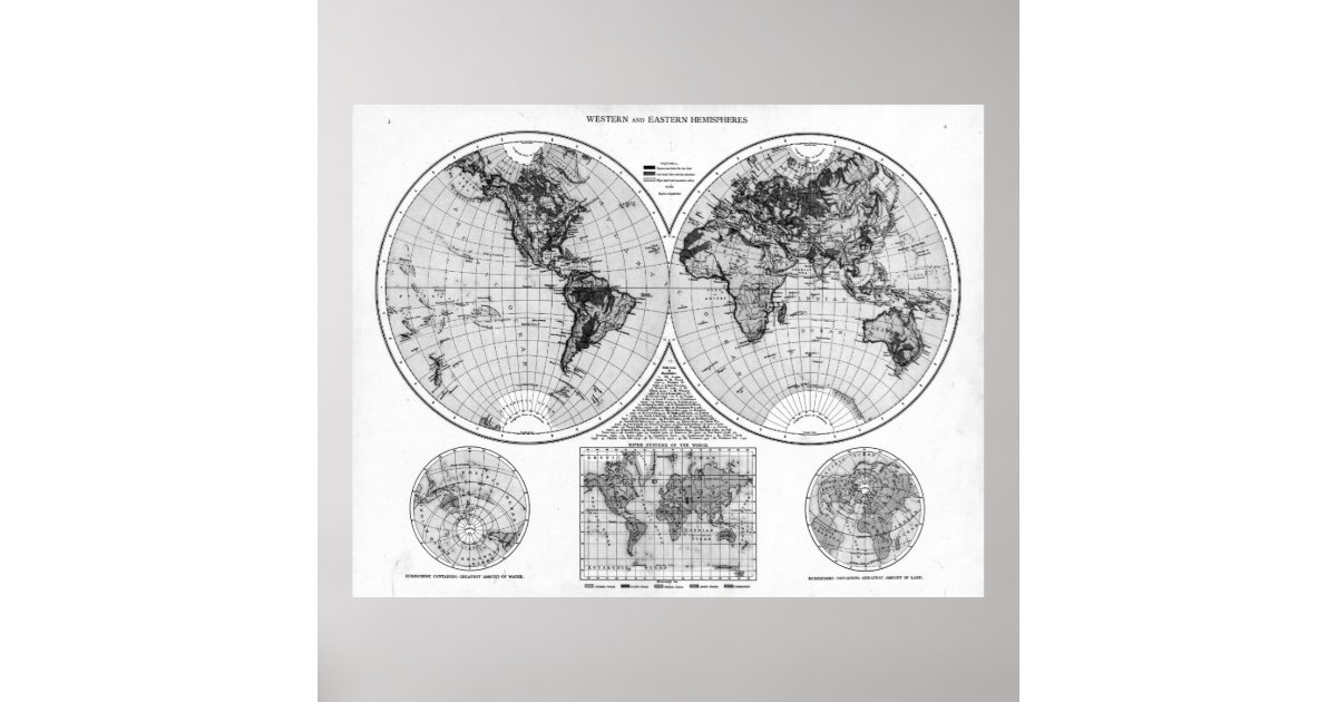 Black and White World Map (1895) 2 Poster | Zazzle