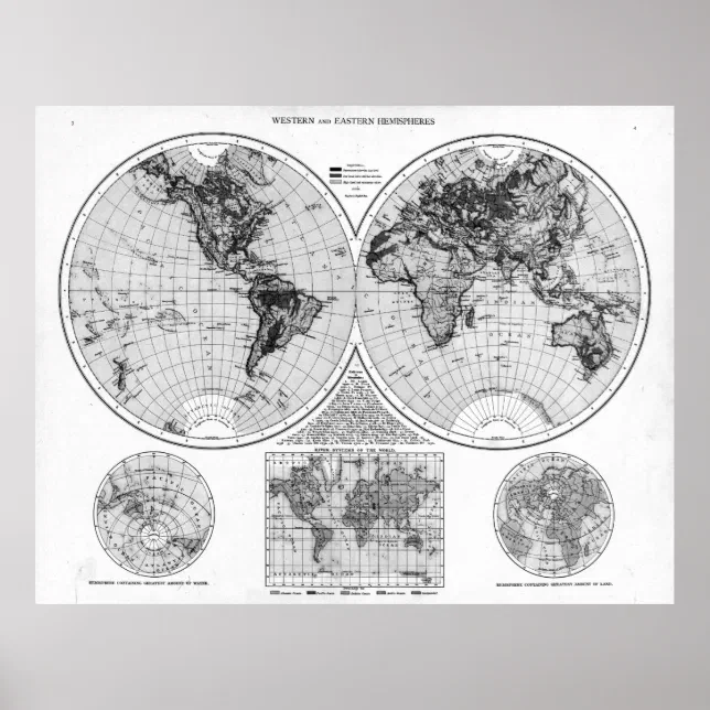 Black and White World Map (1895) 2 Poster | Zazzle